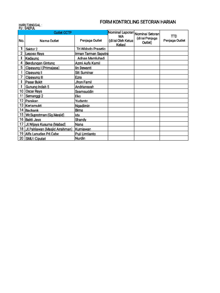 Form Setoran Harian | PDF