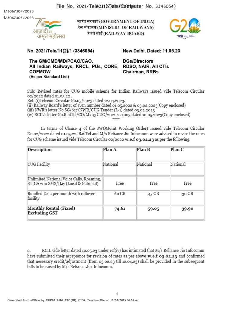 CUG Revised Rate11052023 | PDF | Telecommunications | Service Industries
