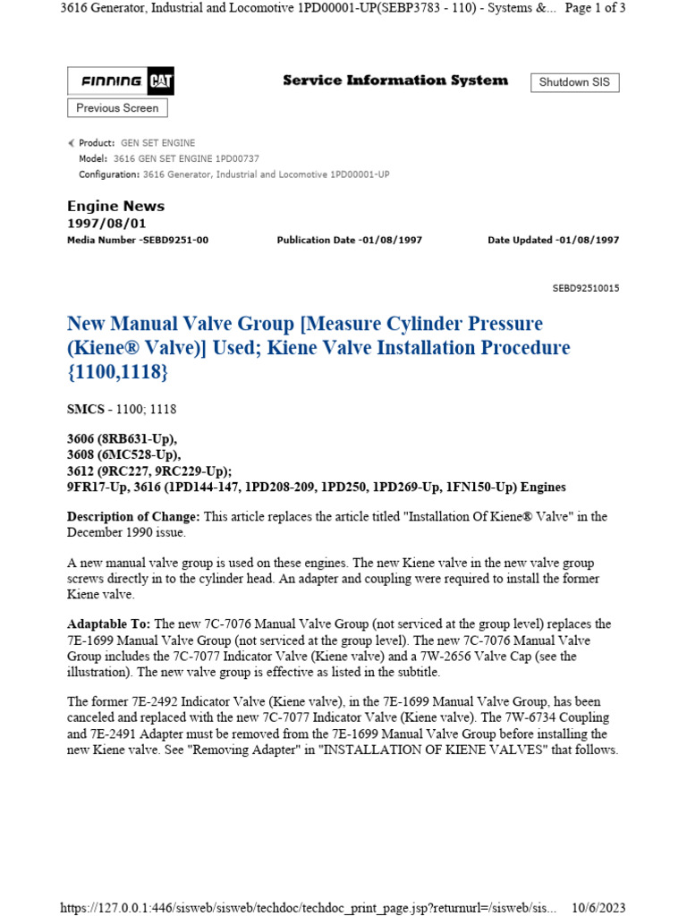 New Manual Valve Group (Measure Cylinder Pressure (Kiene® Valve) ) Used Kiene Valve Installation ...