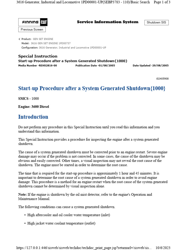 Start-Up Procedure After A System Generated Shutdown (1000) | Download ...