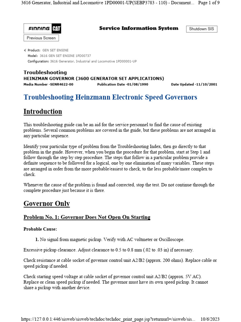 Troubleshooting Heinzmann Electronic Speed Governors | PDF