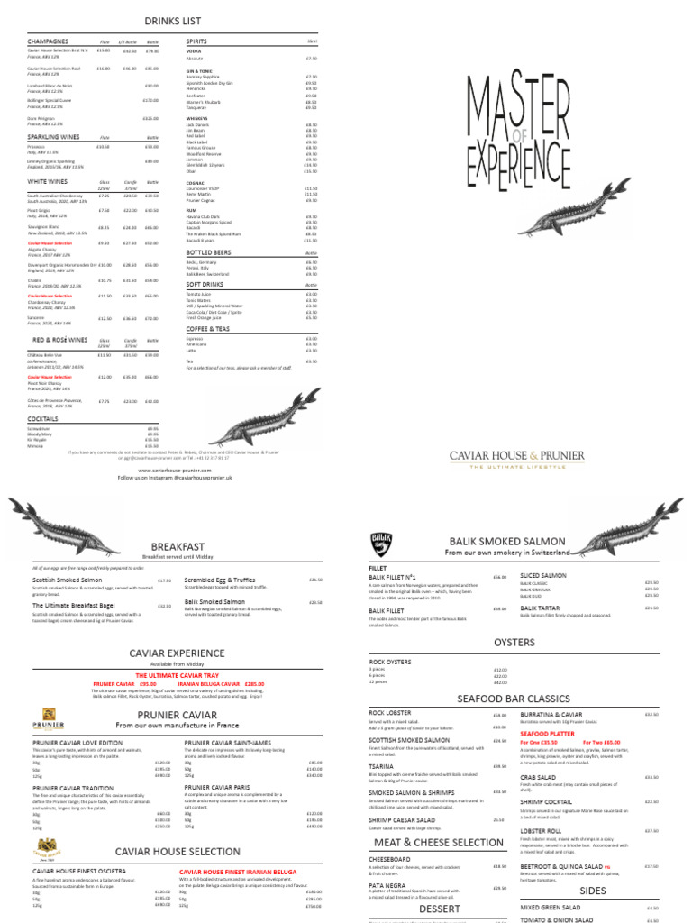 Caviar House Prunier Seafood Bar Menu | PDF | Salad | Champagne