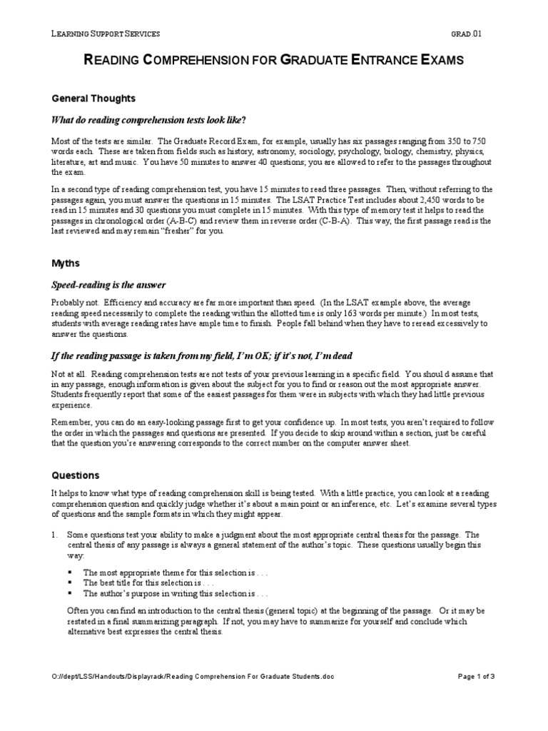 Reading Comprehension For Graduate Students | PDF | Test (Assessment ...