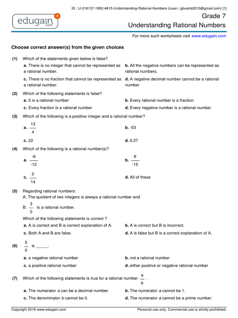 Grade7 218137 1952 4615 | PDF | Numbers | Rational Number