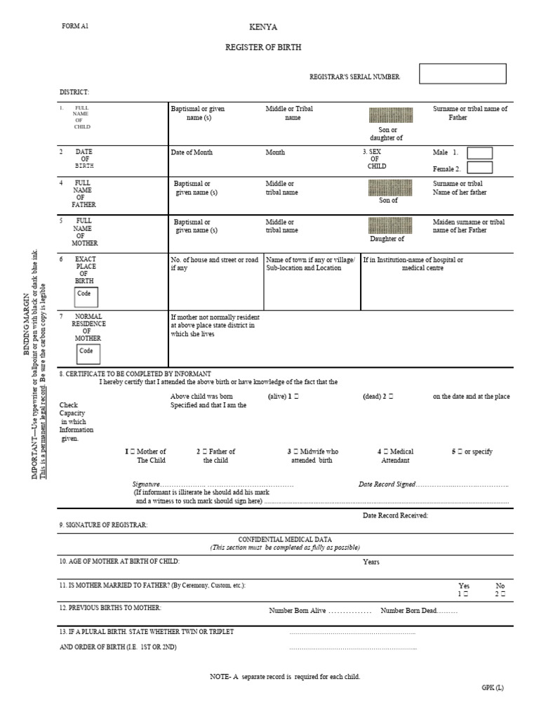 Birth Reg Form Kenya | PDF