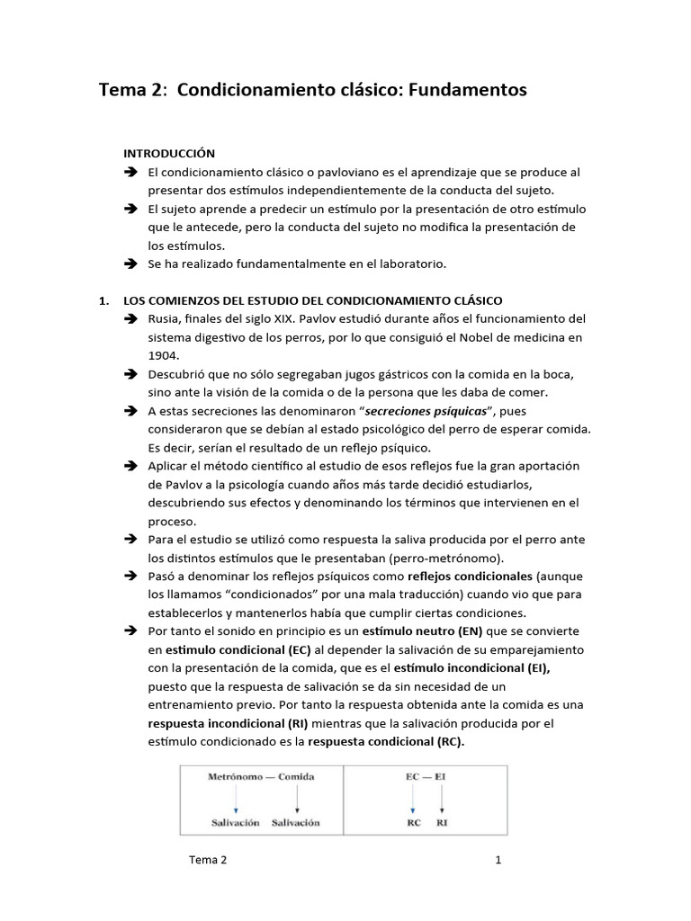 Tema 2. Condicionamiento Clásico: Fundamentos | PDF | Artes del ...