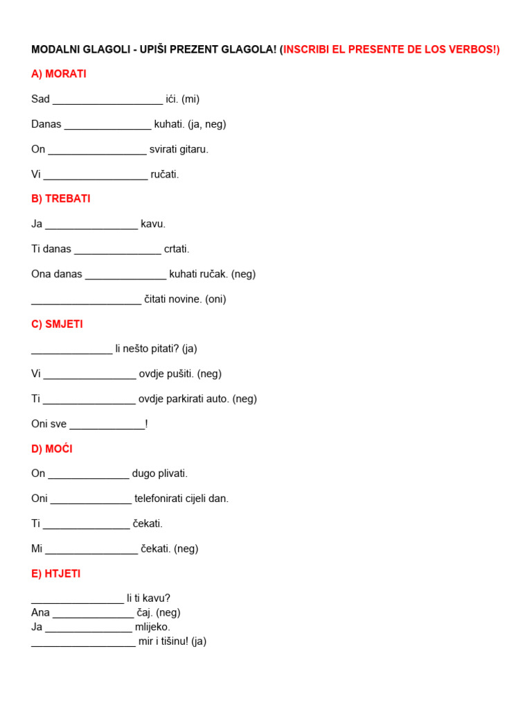 Modalni Glagoli - Vježba | PDF