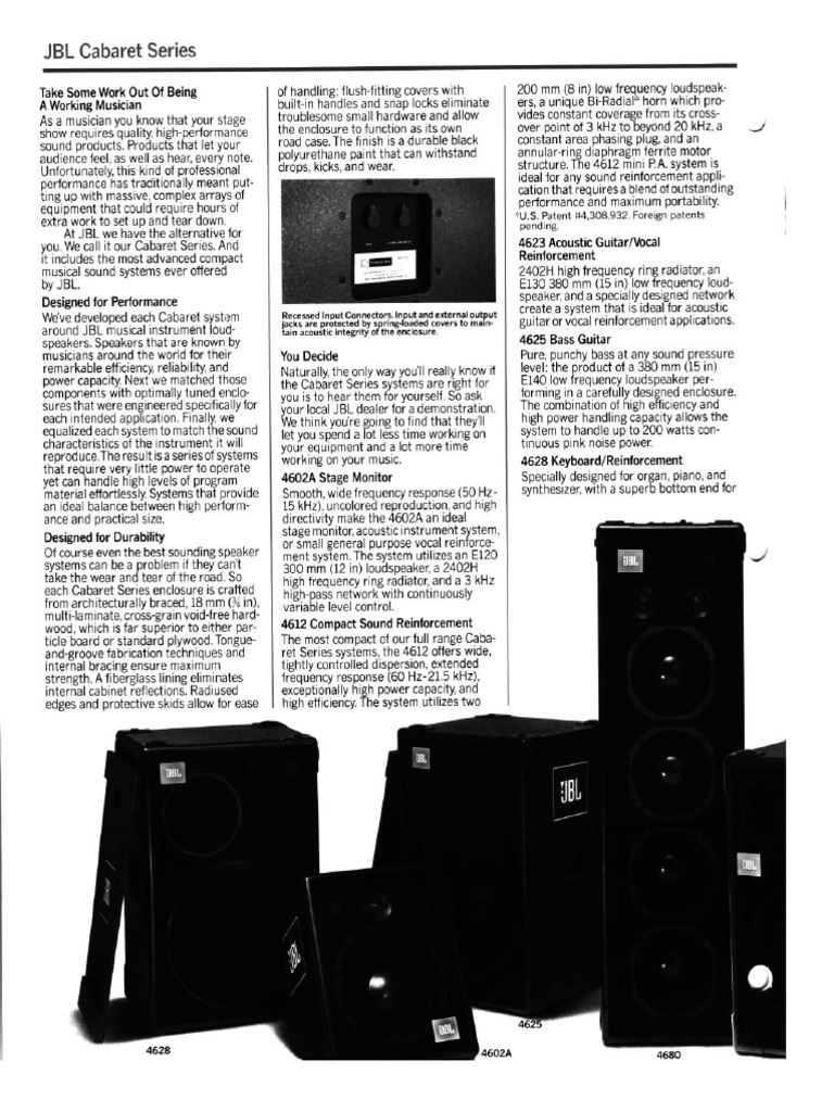 JBL Cabaret 4625 | Download Free PDF | Loudspeaker | Equalization (Audio)