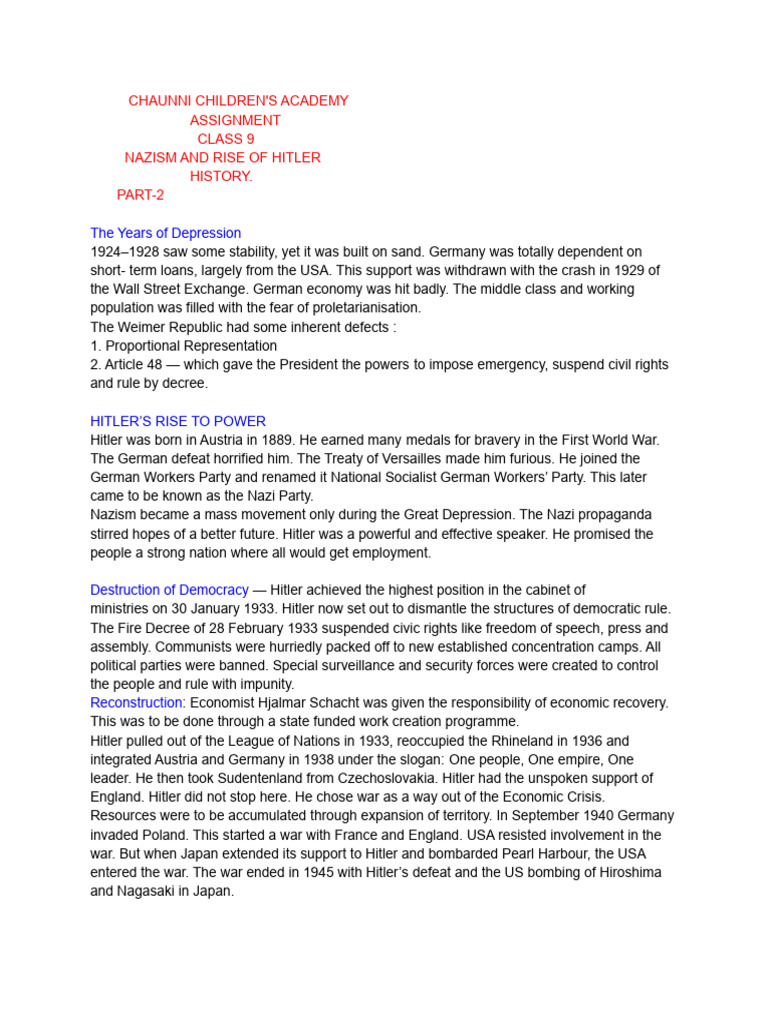 Hitler's Rise and Nazi Ideology Explained | PDF | Nazi Germany | Adolf ...