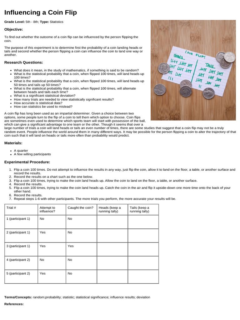 Influencing A Coin Flip | PDF | Statistics | Methodology
