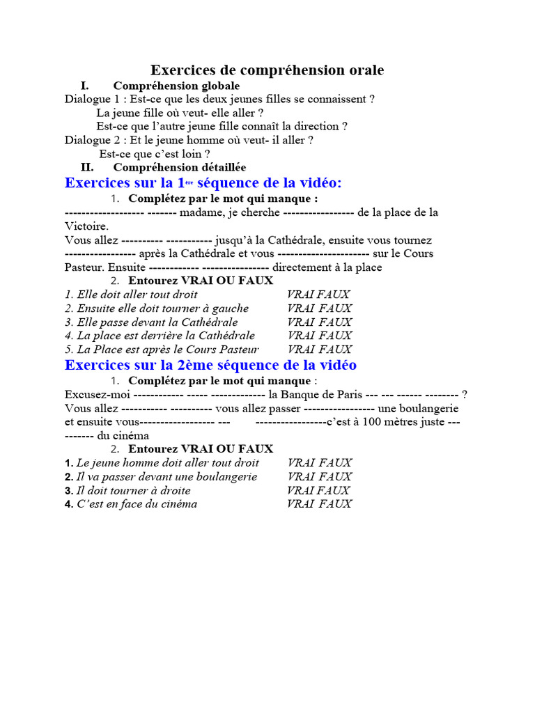 Exercices de compréhension orale | PDF