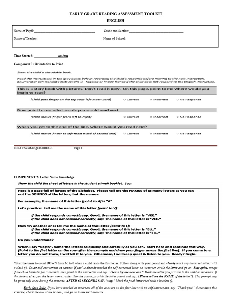 EGRA Toolkit ENGLISH | PDF | Cognition | Learning