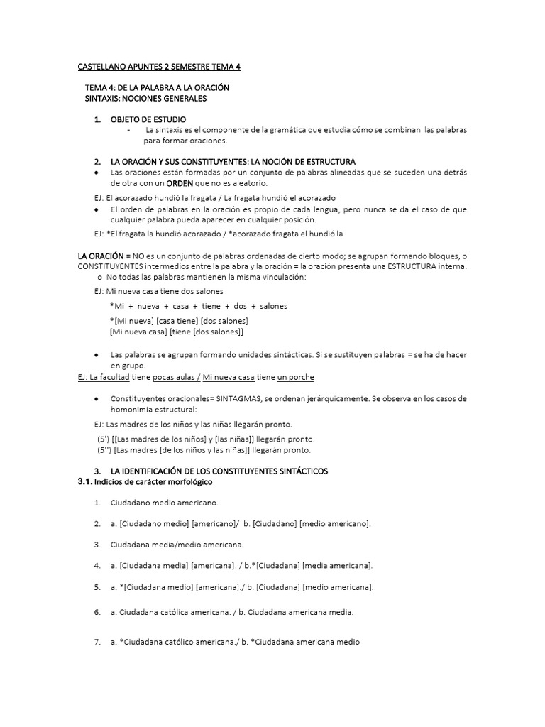 Apuntes Castellano 2 Semestre | PDF | Verbo | Predicado (Gramática)