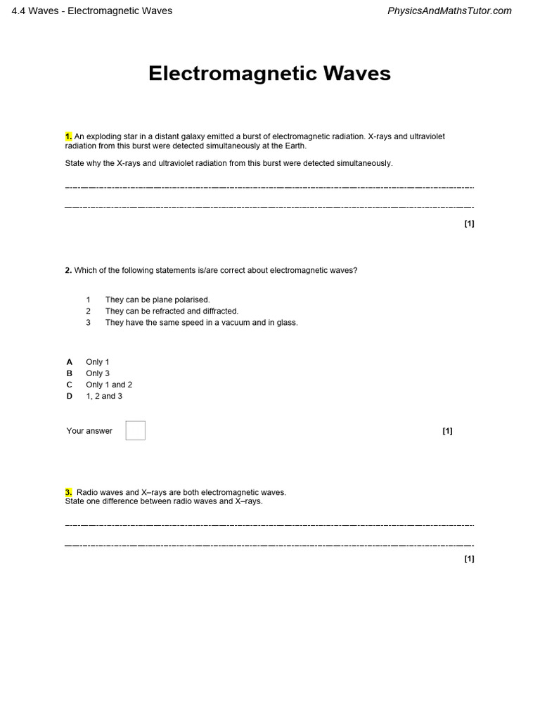 4.4 Waves - Electromagnetic Waves QP | PDF | Light | Refraction