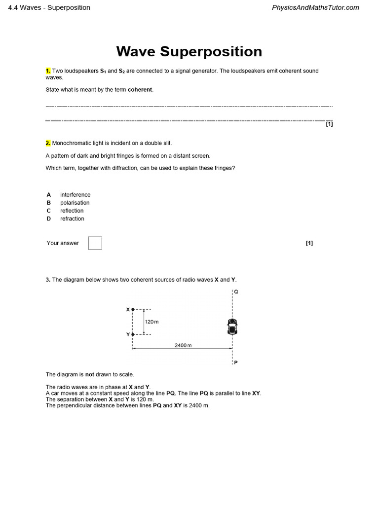 4.4 Waves - Superposition QP | PDF | Wavelength | Coherence (Physics)