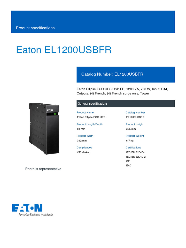 Eaton EL1200USBFR: Product Specifications | Download Free PDF | Mains ...
