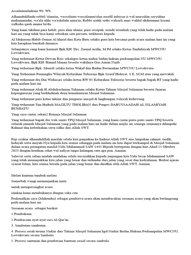 Teks MC Maulid 2023 | PDF | Agama & Spiritualitas | Kajian Bahasa Asing