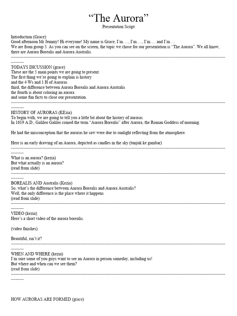 The Aurora Script | PDF | Solar Wind | Magnetosphere