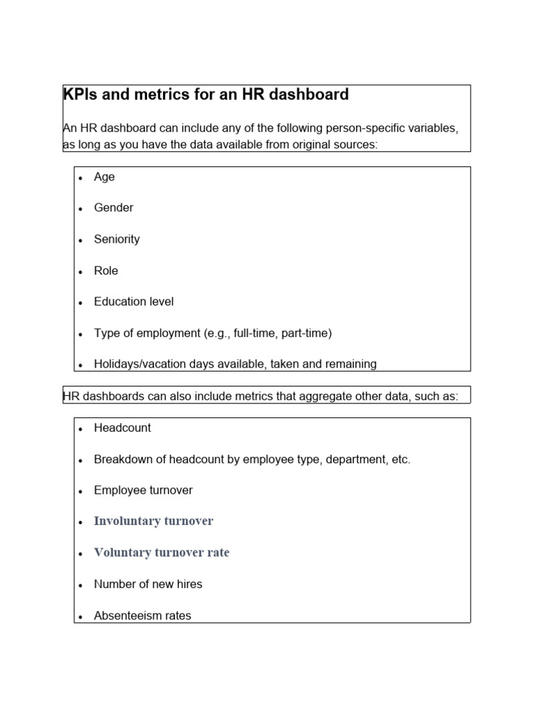 HR Dashboard KPIs and Metrics Guide | PDF | Turnover (Employment ...