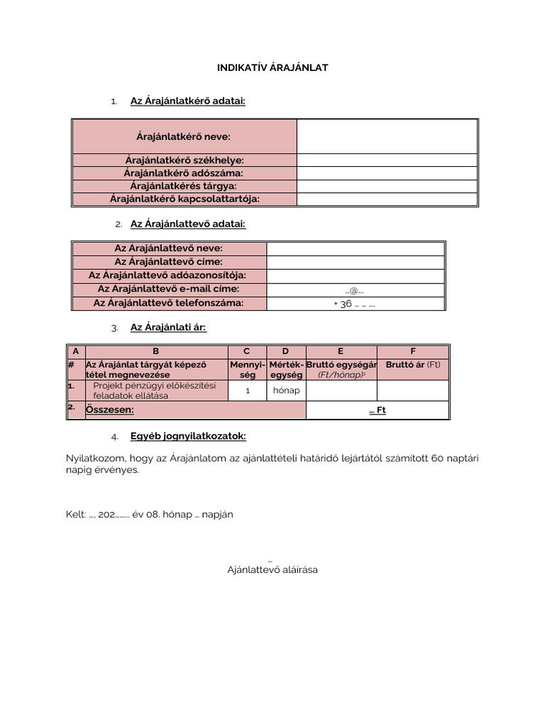 Ajanlat Sablon Megbiz Szerz | PDF