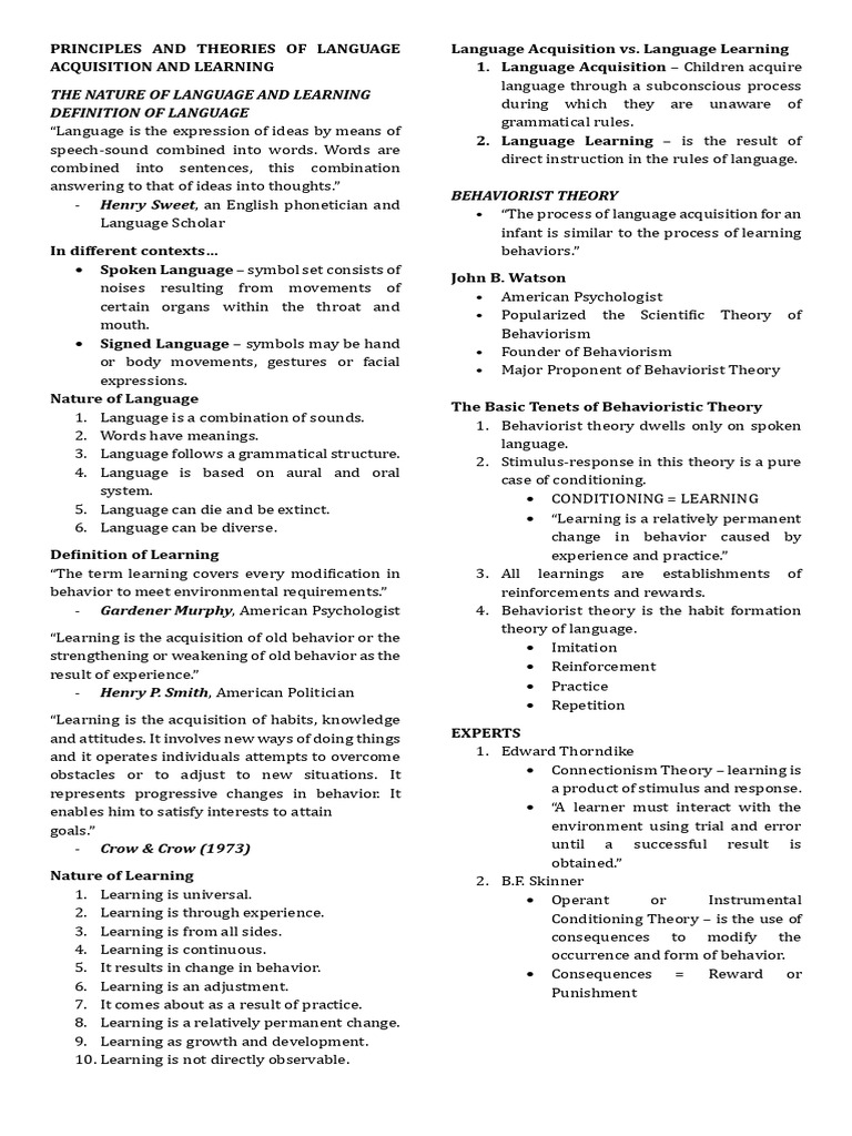 Language Acquisition Theories Explained | PDF | Cognitive Development ...