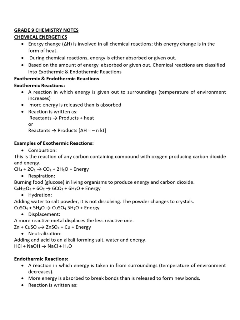 Chemical Energetics Notes 1 | PDF | Chemical Reactions | Chemistry