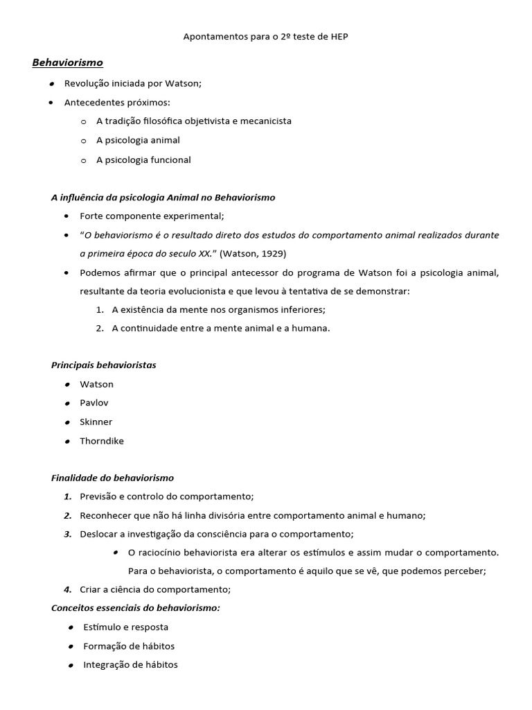 Behaviorismo: Teorias e Experimentos Chave | PDF | Sigmund Freud ...