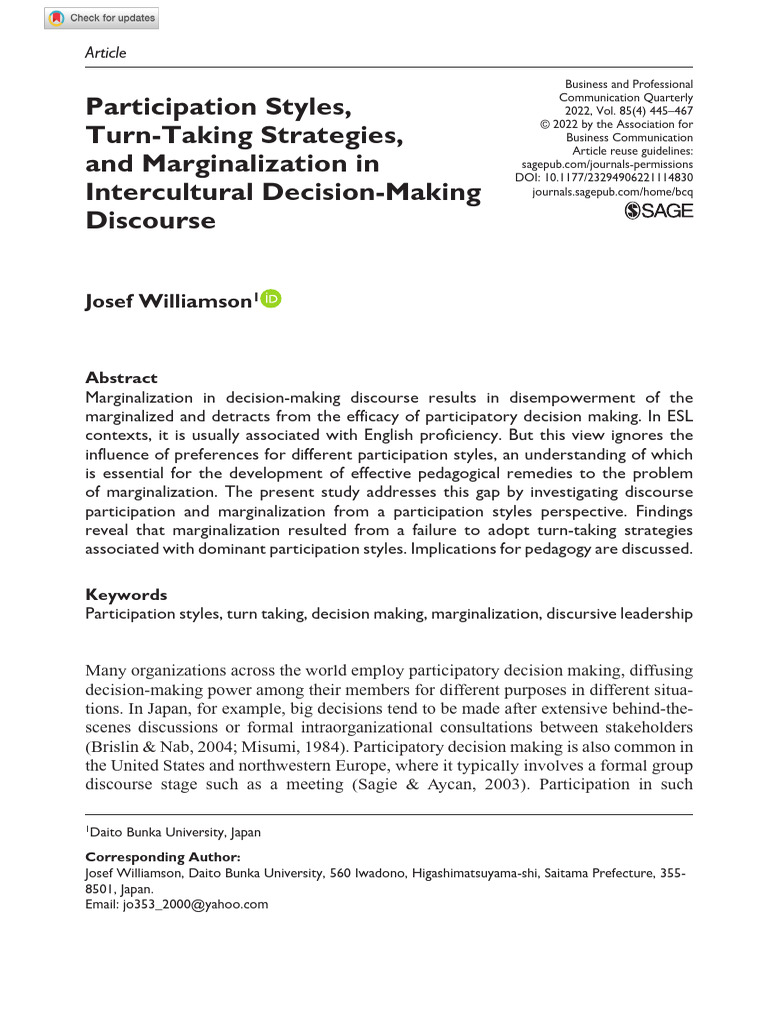 Participation Styles, Turn-Taking Strategies, and Marginalization in ...