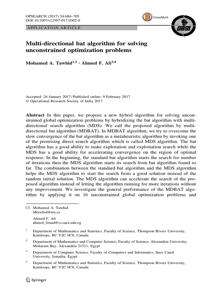 Multi Directional Bat Algorithm For Solving Unconstrained Optimization 1176