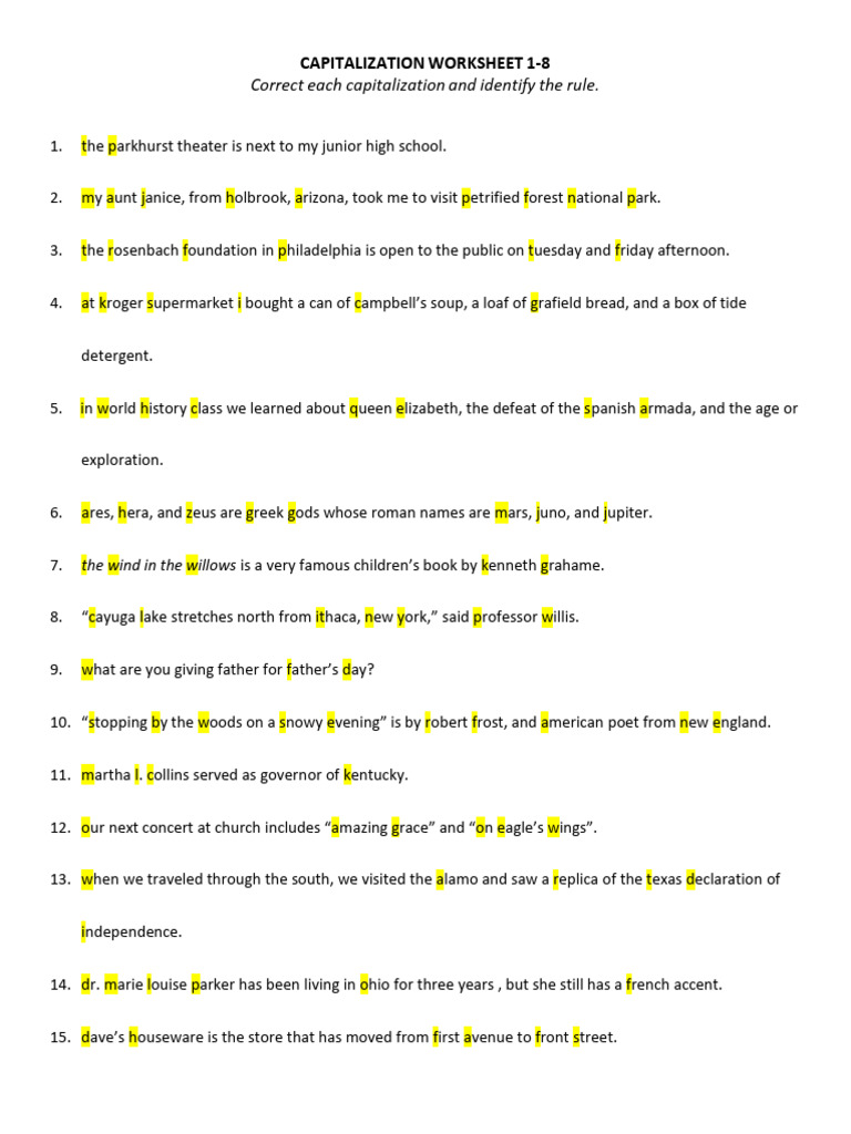 4 Capitalization Worksheet 1 | PDF | History
