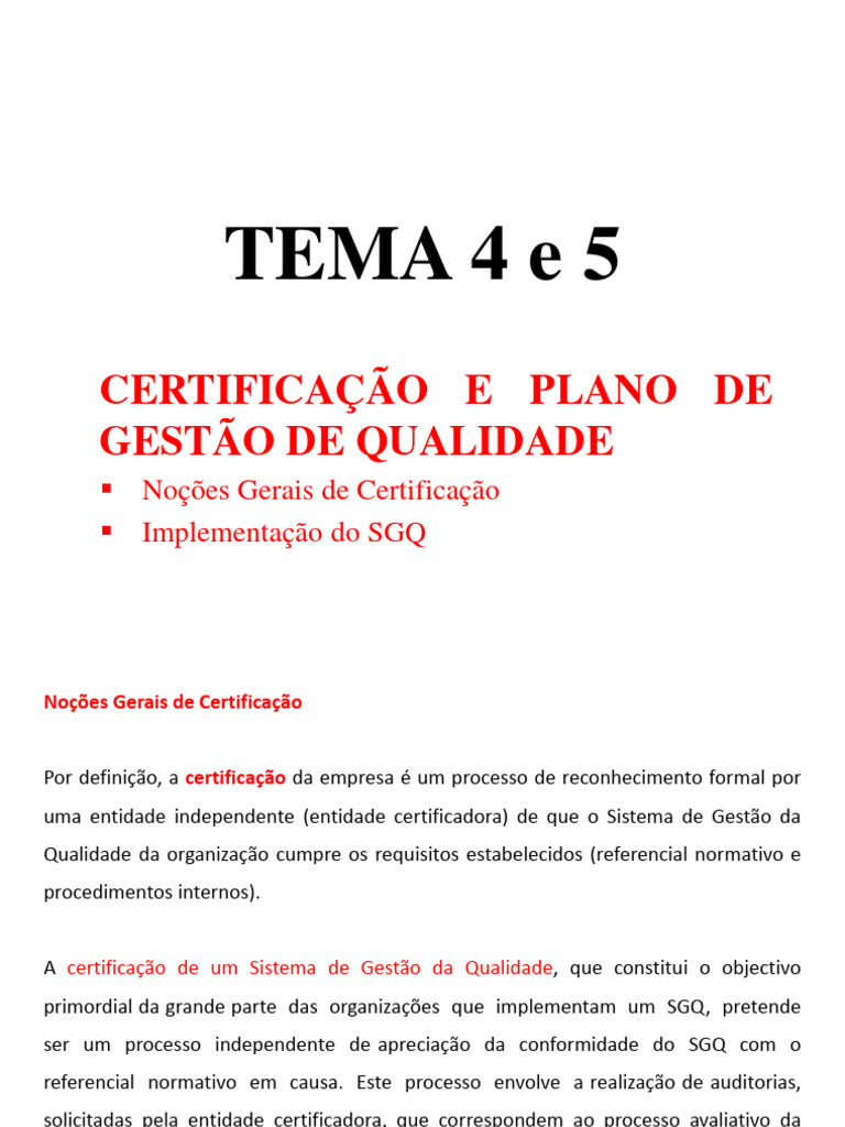 TEMA 4 e 5 | PDF | Qualidade (negócios) | Gestão de recursos humanos
