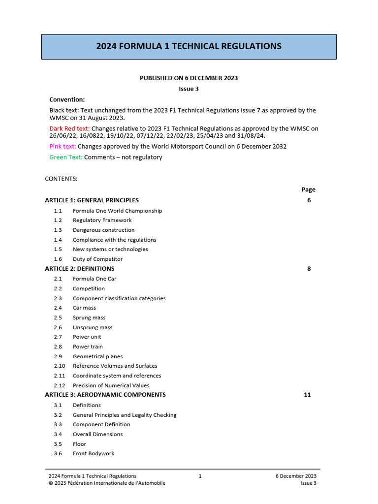 Fia 2024 Formula 1 Technical Regulations - Issue 3 - 2023-12-06 ...