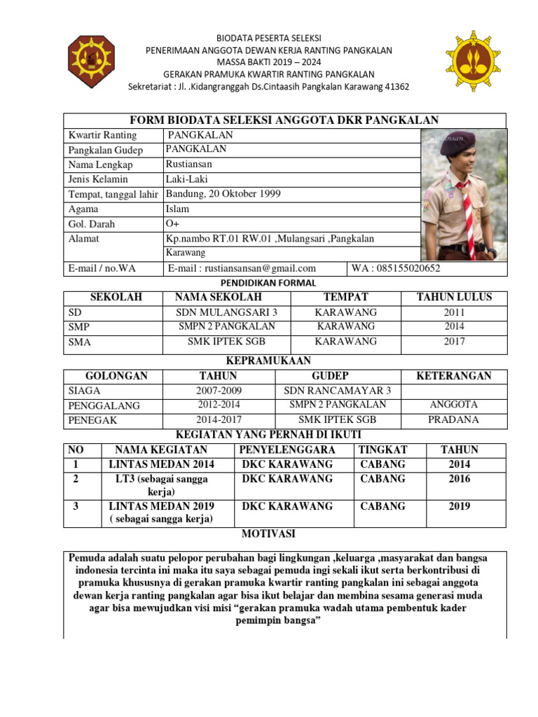 Contoh Form Biodata Seleksi Anggota Dkr Pangkalan Pdf
