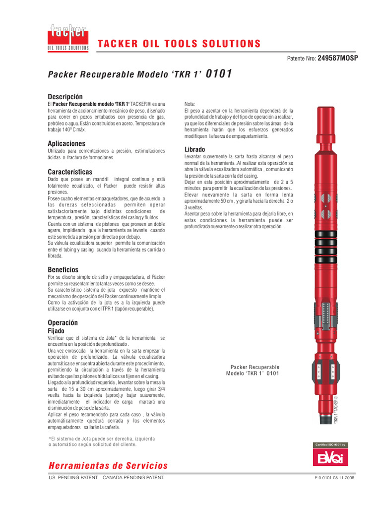 Tacker Oil Tools Solutions: Packer Recuperable Modelo TKR 1' | PDF ...