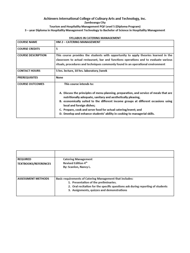 Catering Management | PDF | Drink | Foodservice