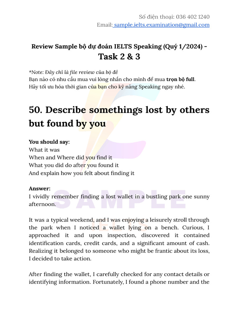 IELTS Speaking Task 2 & 3 Review 2024 | PDF | Behavior Modification ...