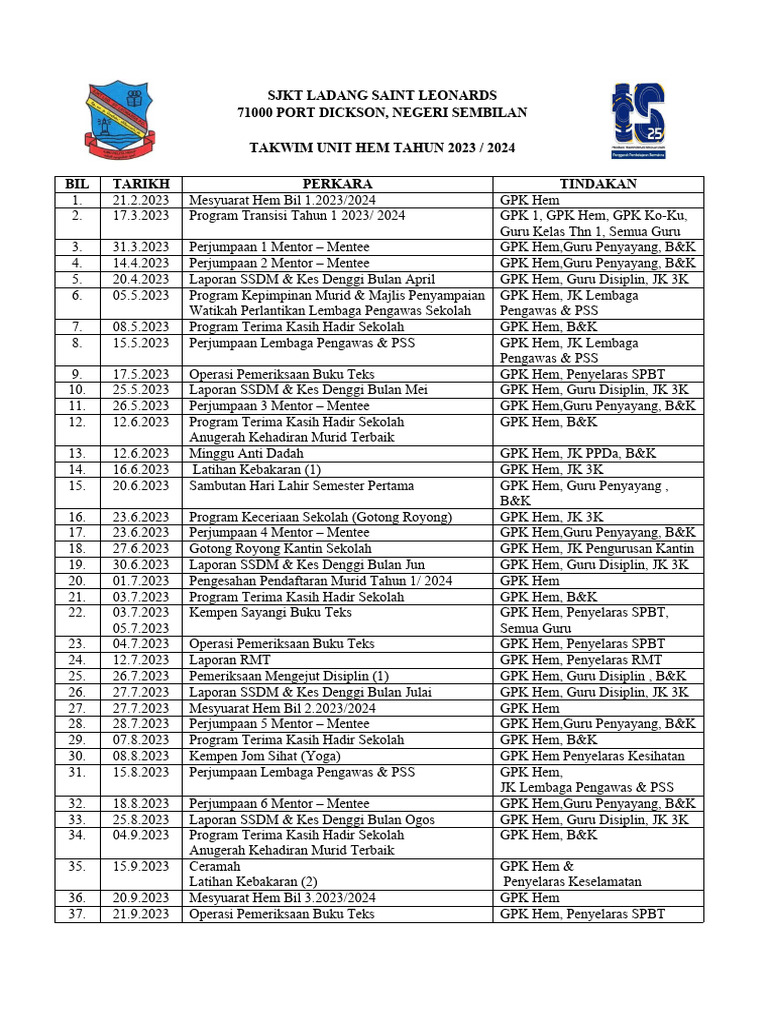 Takwim Unit Hem 2023,2024 | PDF