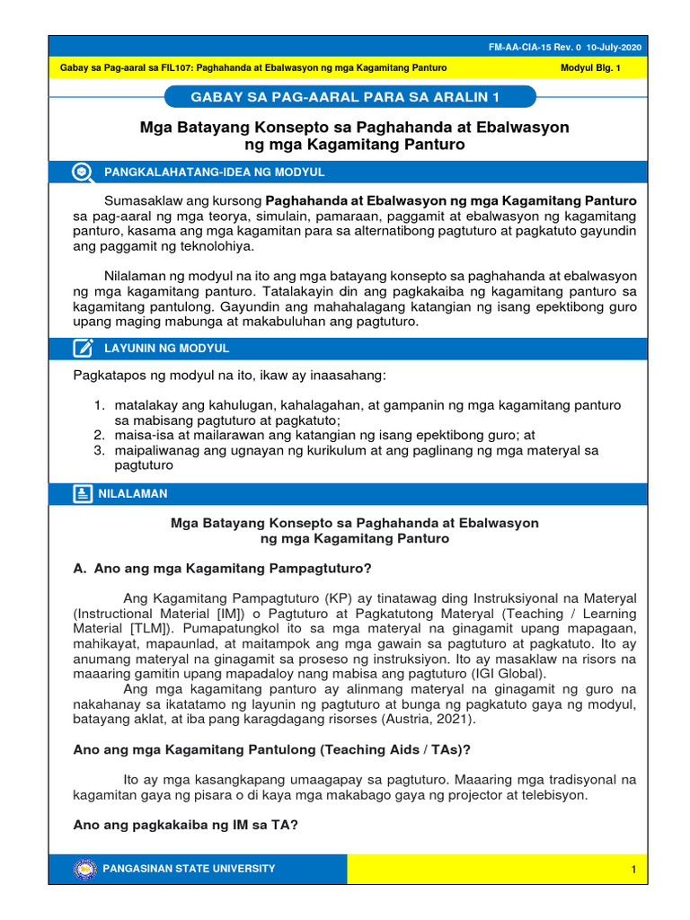FIL107 GP1 - Mga Batayang Konsepto Sa Paghahanda at Ebalwasyon | PDF