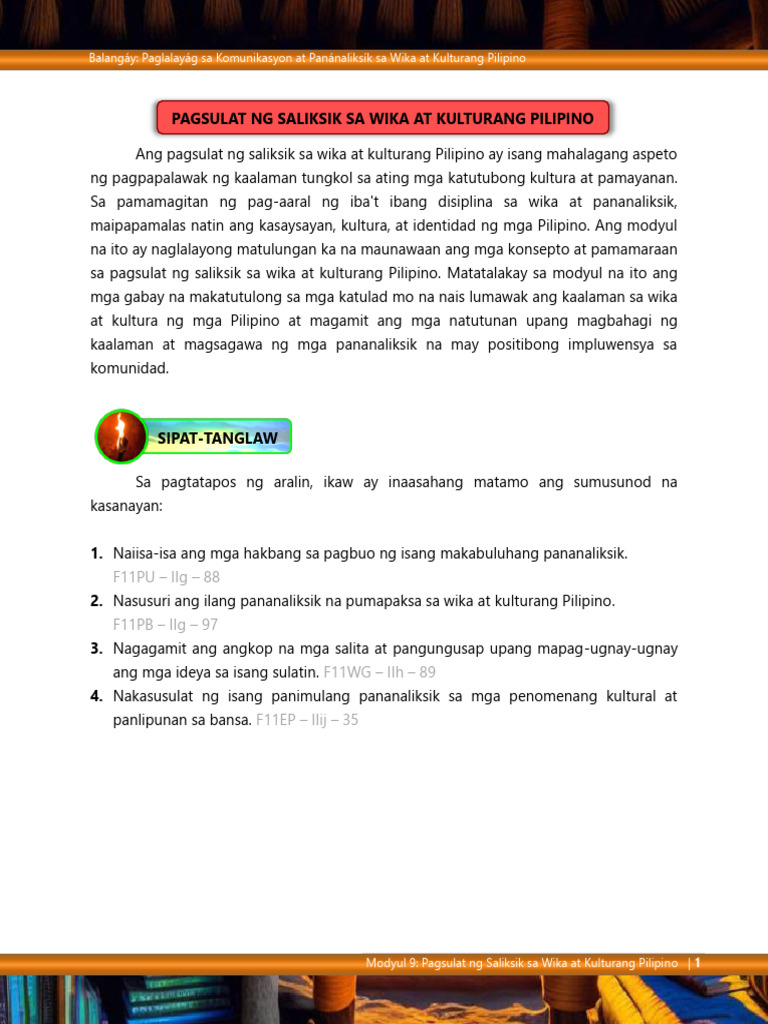 P9 Pagsulat NG Saliksik Sa Wika at Kulturang Filipino REV1 | PDF