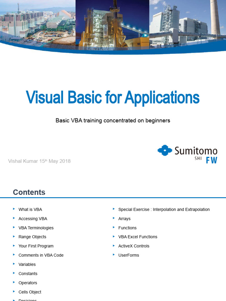 Visual Basic For Applications Training | PDF | Microsoft Excel | Visual ... Visual Basic For Applications Training | PDF | Microsoft Excel | Visual ...