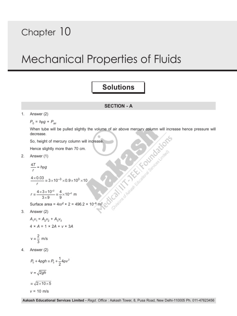 Aakash Modules Physics Solutions-02 | PDF | Surface Tension | Buoyancy