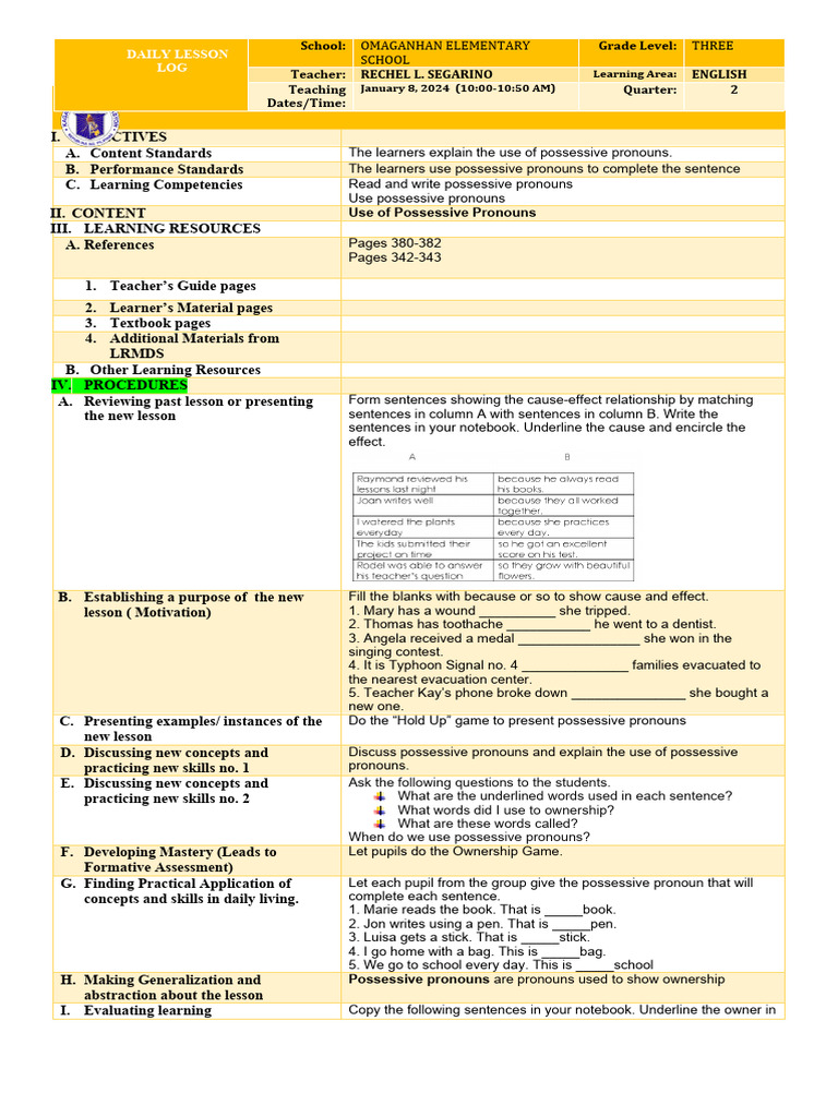 ENGLISH-3-COT Jan.8, 2024 | PDF | Learning | Teachers