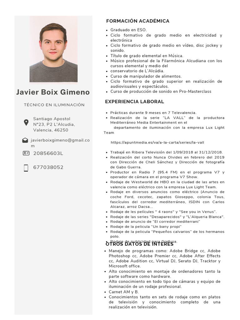Javier Boix Gimeno CV | PDF | Tecnología de información y comunicaciones