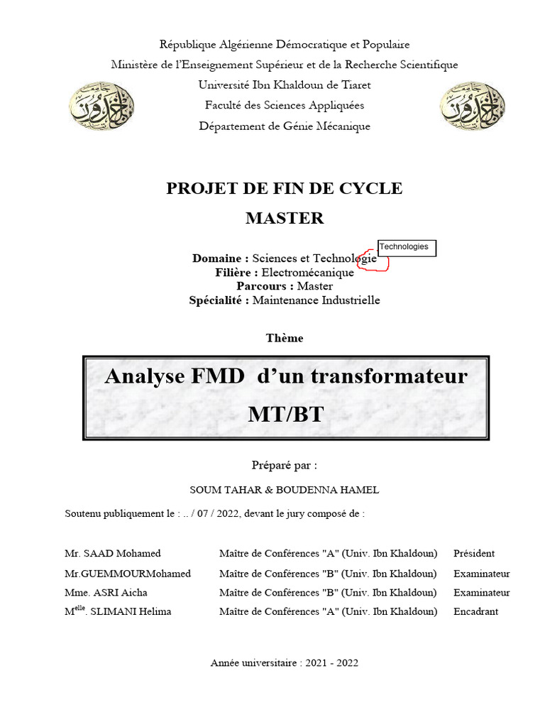 Analyse FMD d'un transformateur MT/BT | PDF | Transformateur électrique ...