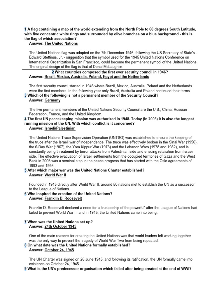 Un Quiz | PDF | United Nations | International Relations