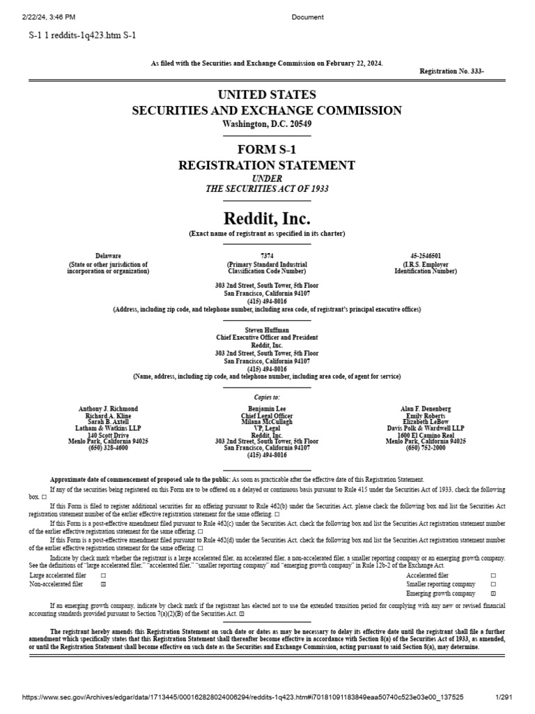 Reddit S-1 Registration Statement 2024 | PDF | Stocks | Securities ...