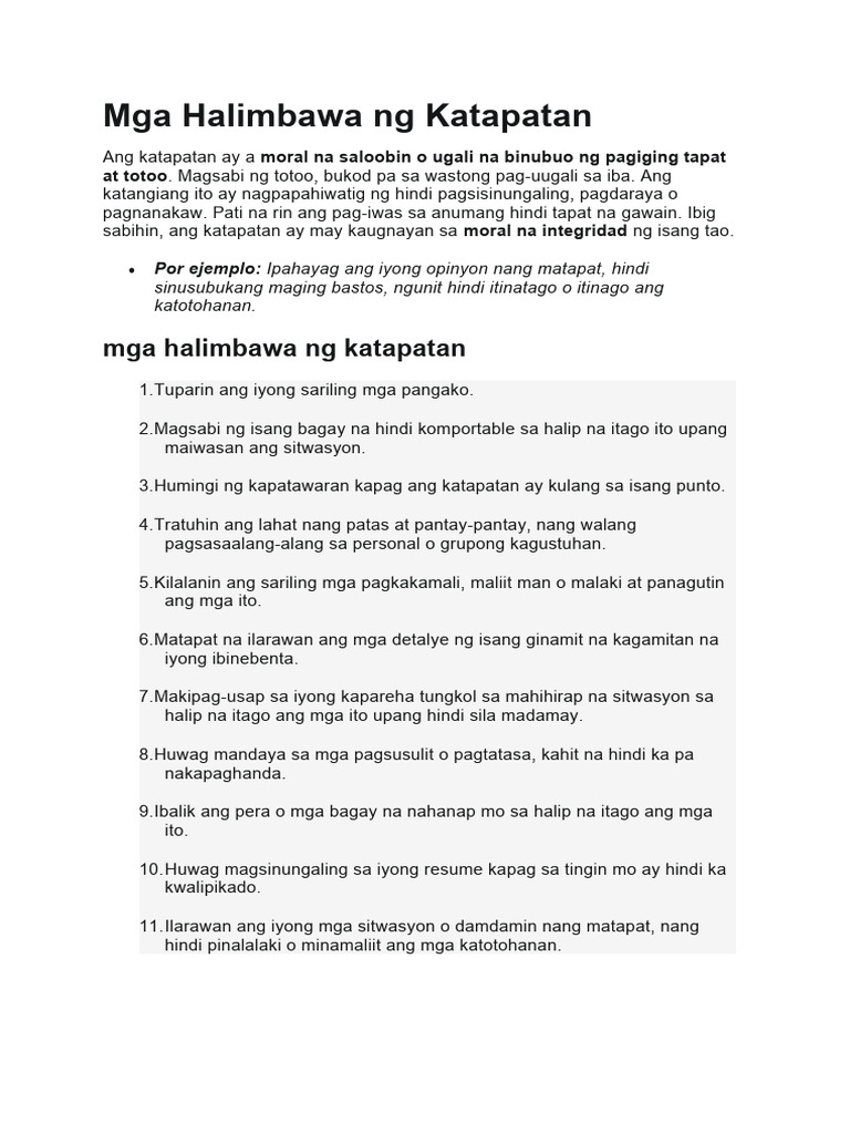 50 Mga Halimbawa NG Katapatan | PDF