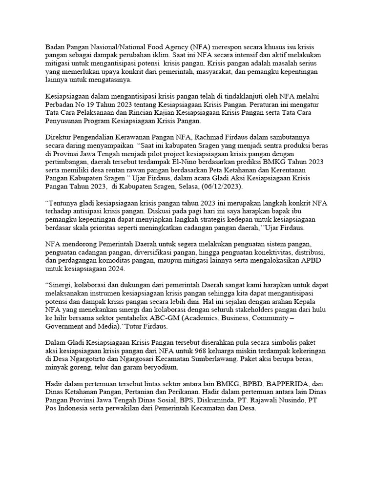 ABA Badan Pangan Nasional | PDF