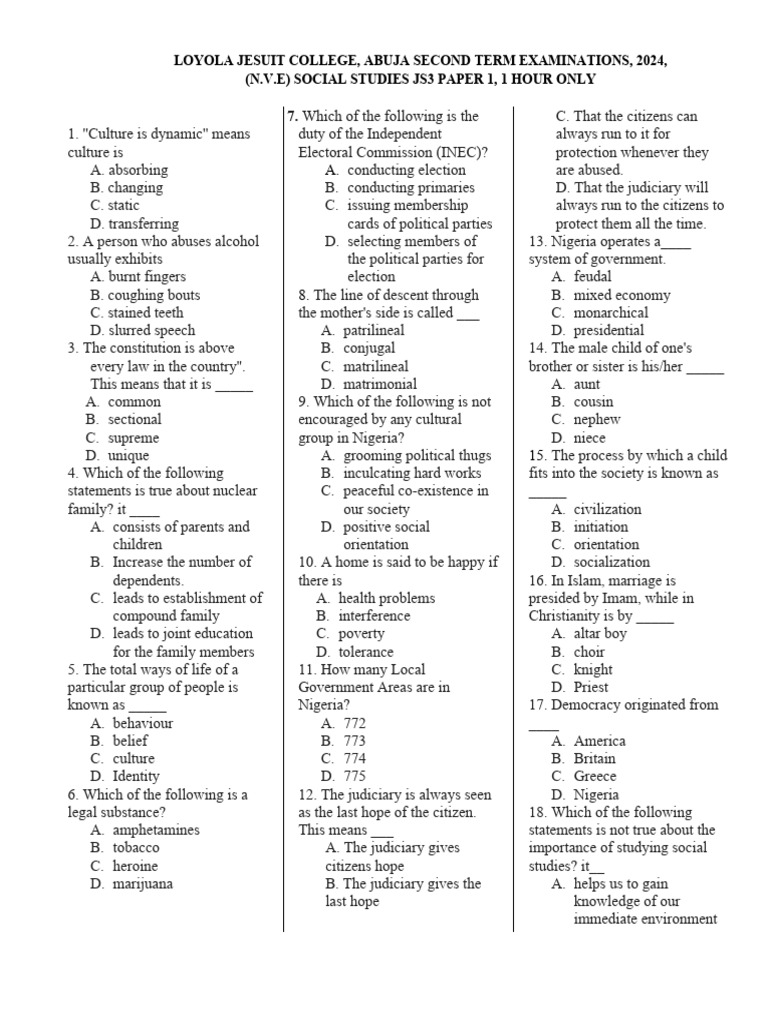 Social Studies Exams Questions Js3 | PDF | Elections | Voting