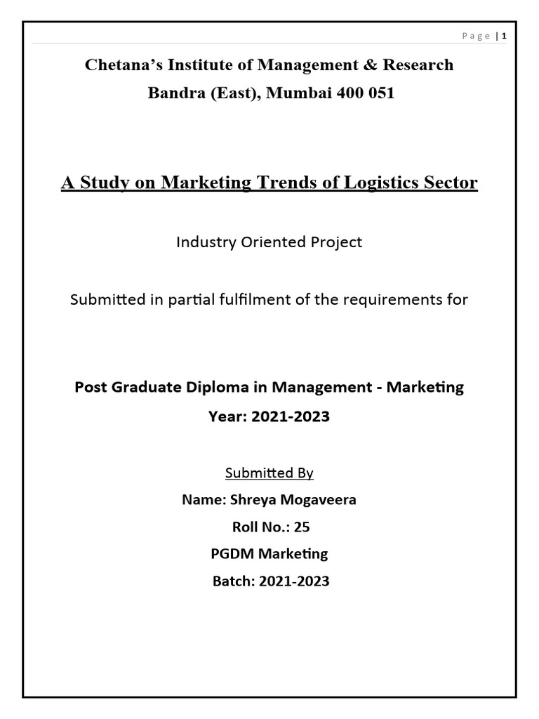 IOP Report - Shreya | PDF | Logistics | Warehouse
